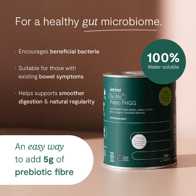 Bio.Me Prebio PHGG 150g Tin. Prebiotic Fibre Powder Supplement – Invivo ...