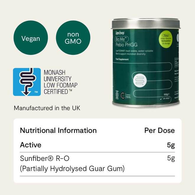Bio.Me Prebio PHGG 150g Tin. Prebiotic Fibre Powder Supplement – Invivo ...
